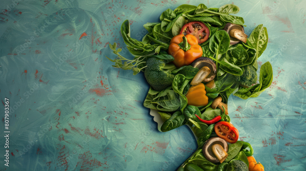 an artistic depiction of a female silhouette surrounded by vegetables ...