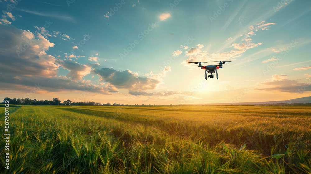 high-tech drones equipped with multispectral cameras flying over orchards, capturing detailed ...