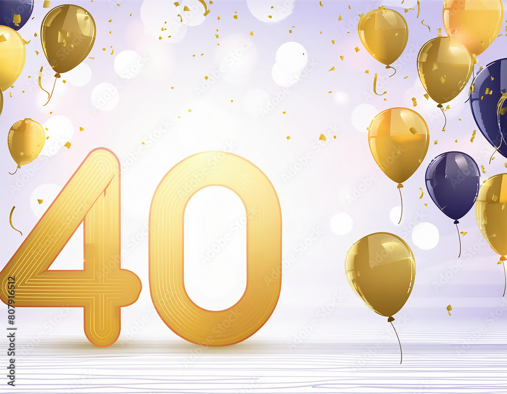 Number 40 celebration golden balloons, confetti and ribbons. Vector ...