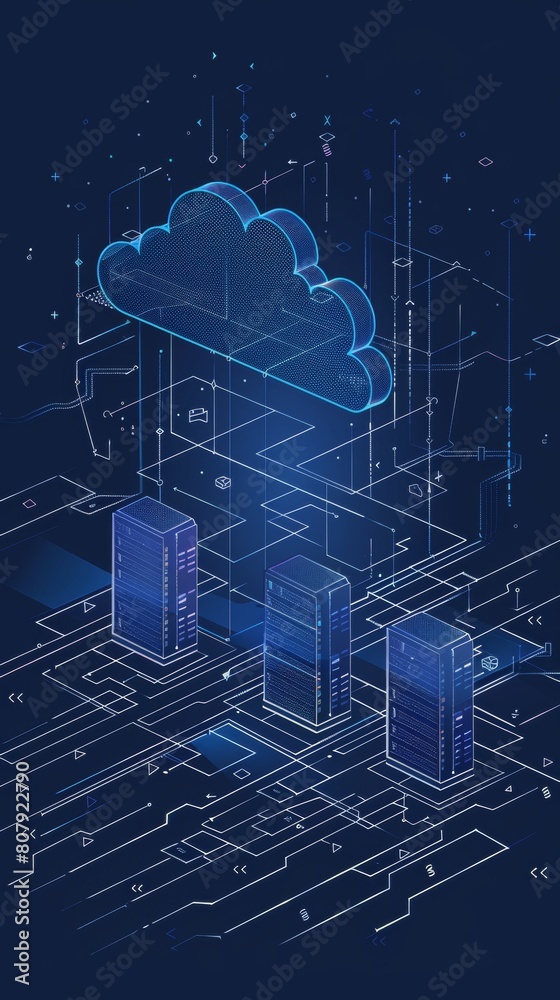 Ilustración de Stock Cloud architecture blueprint, layered diagram with ...