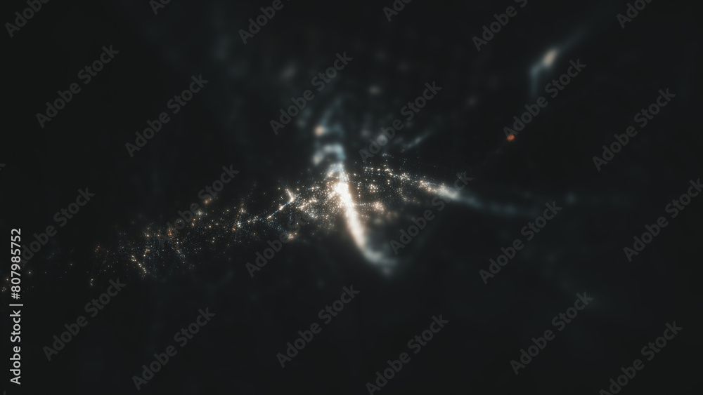 Futuristic abstract particles de-focus in cyber space digital background environment. Created in ...