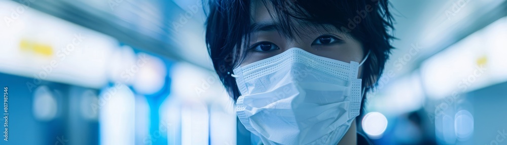 A person using a face mask to prevent the spread of germs, highlighting ...
