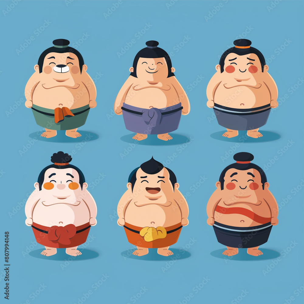 Cute Japanese sumo athlete 2d cartoon illustration isolated on blue ...