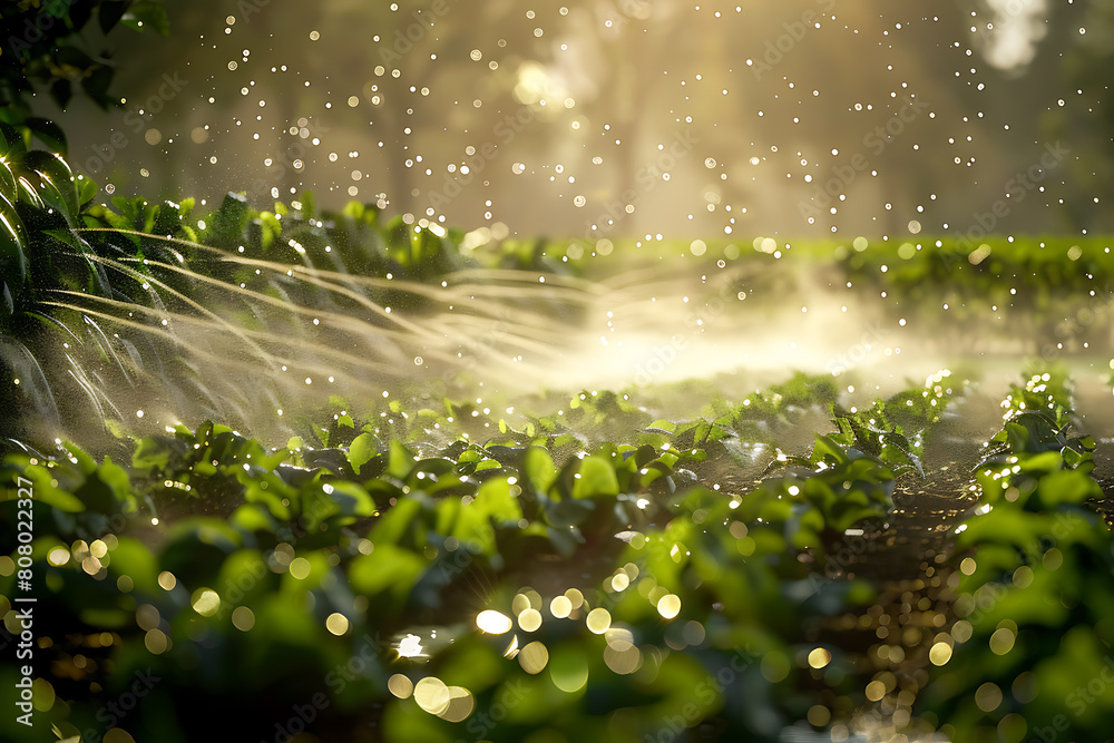 A modern smart irrigation system in action, efficiently watering crops ...