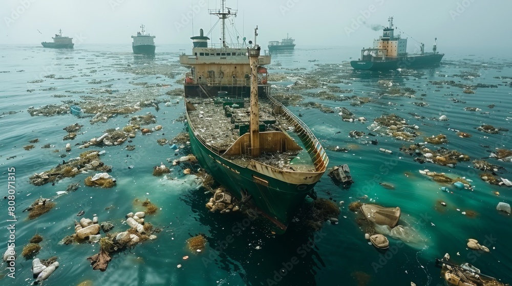 Ilustración de Stock Seawater pollution, serious ocean pollution ...