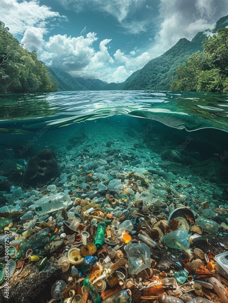 ภาพประกอบ Stock Seawater pollution, serious ocean pollution, marine ...