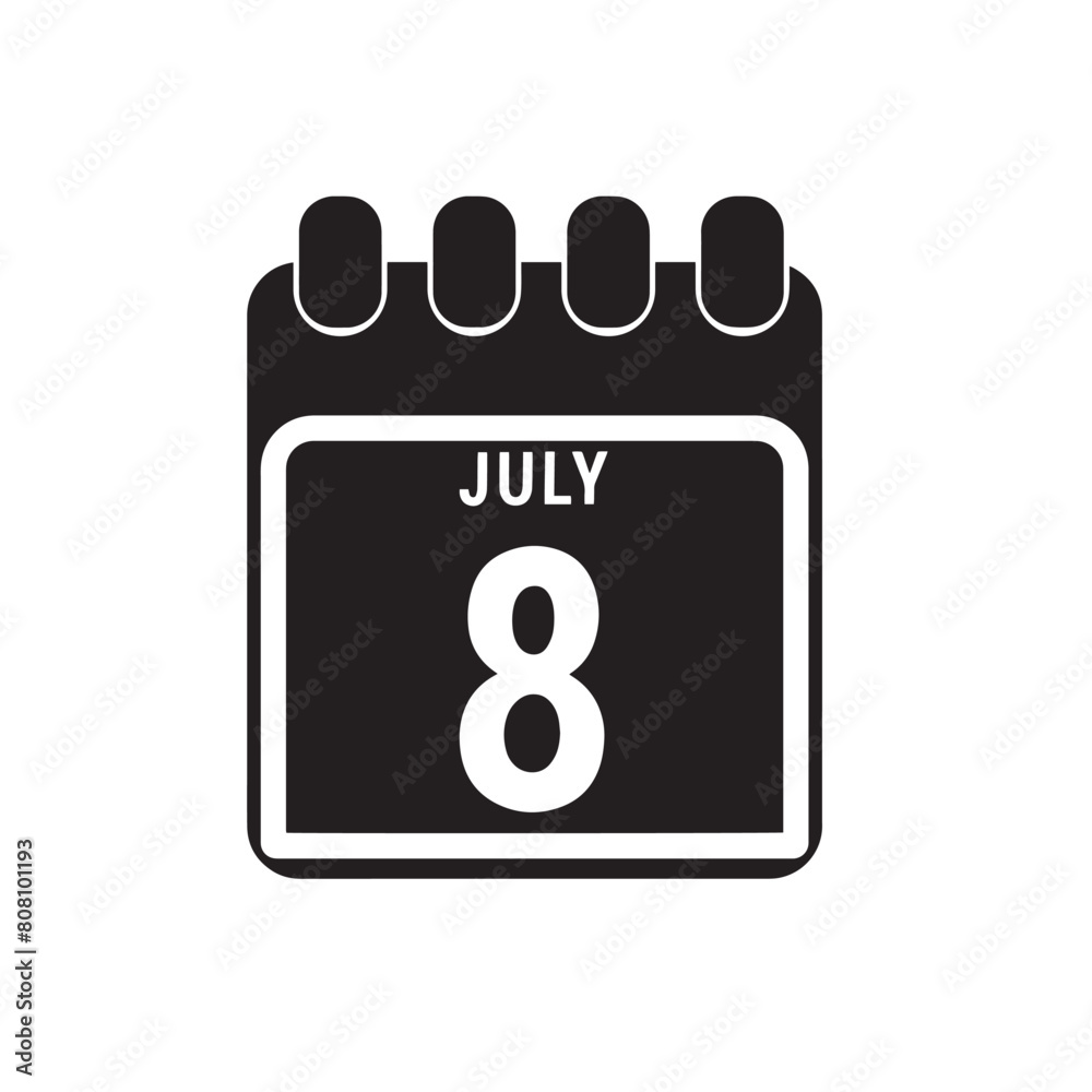 Calendar displaying day 8th ( eighth ) of the July - Day 8 of month ...