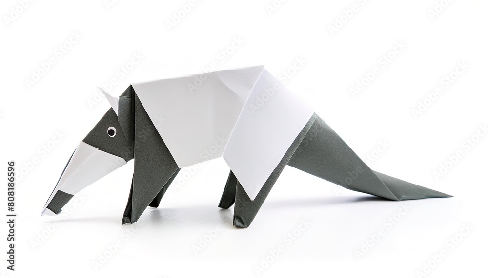 Animal concept origami isolated on white background of a giant anteater ...