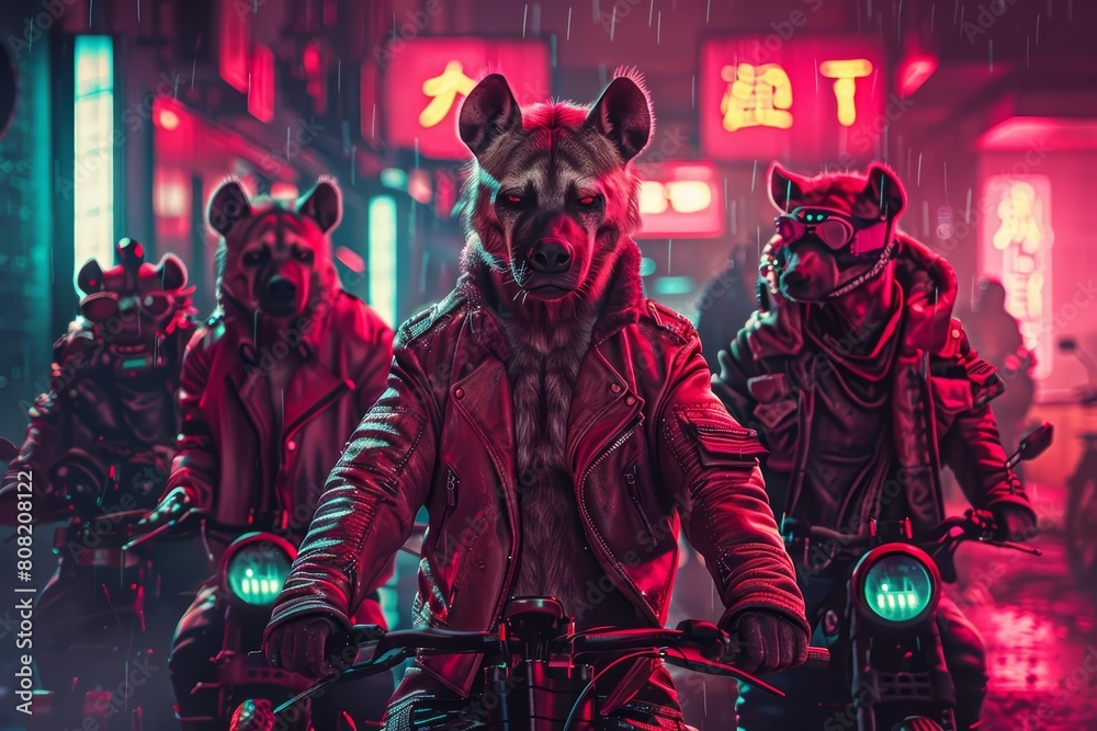 Futuristic cyber of a pack animal, featuring hyenas in biker gang ...