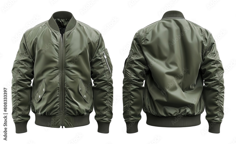 green bomber jacket mockup template front and back view, isolated on ...