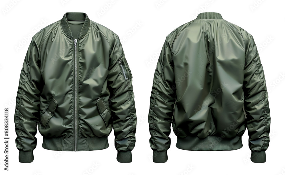 green bomber jacket mockup template front and back view, isolated on ...