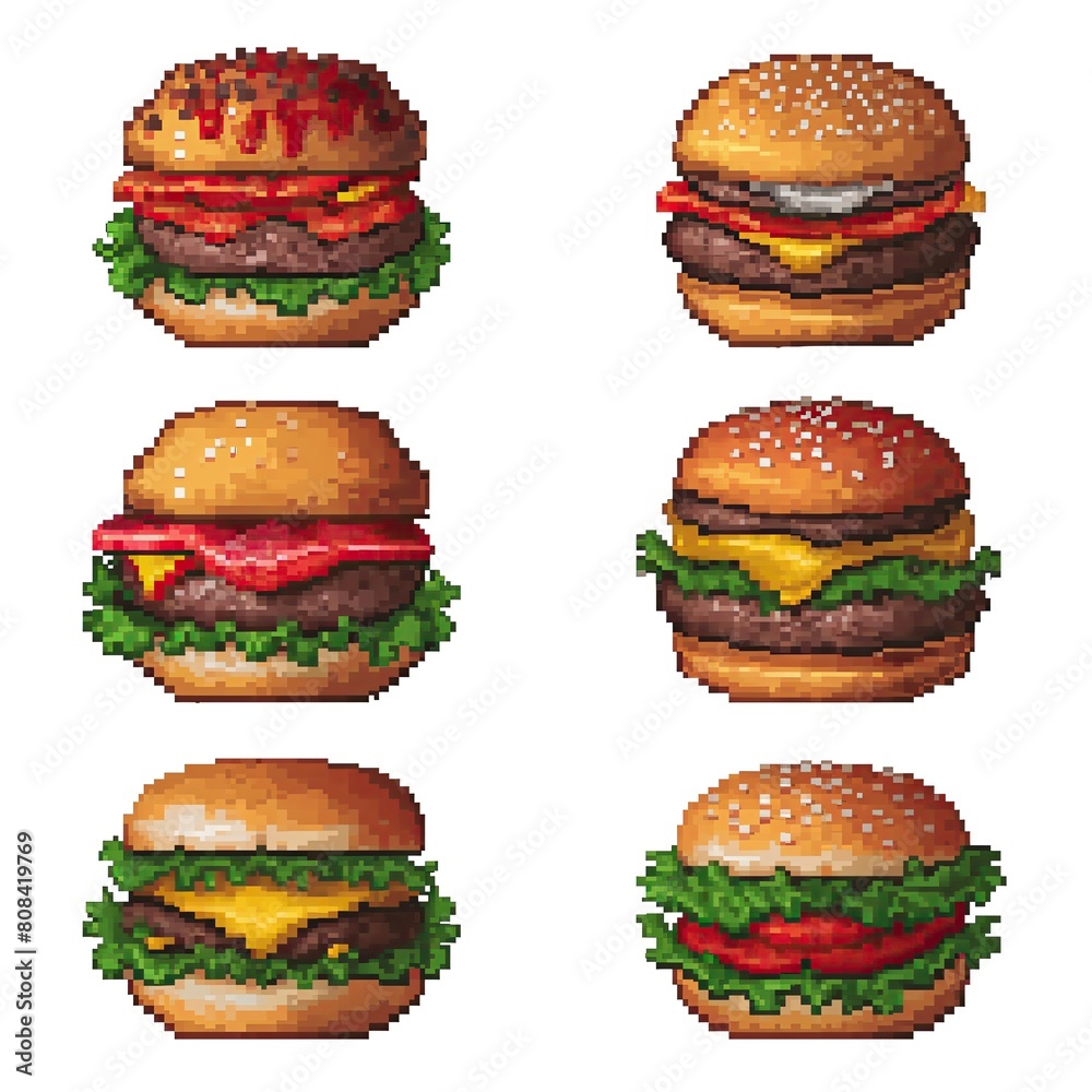 Cheeseburger Fast Food Burger Sandwich Video Game Assets Pixel Art Pack ...