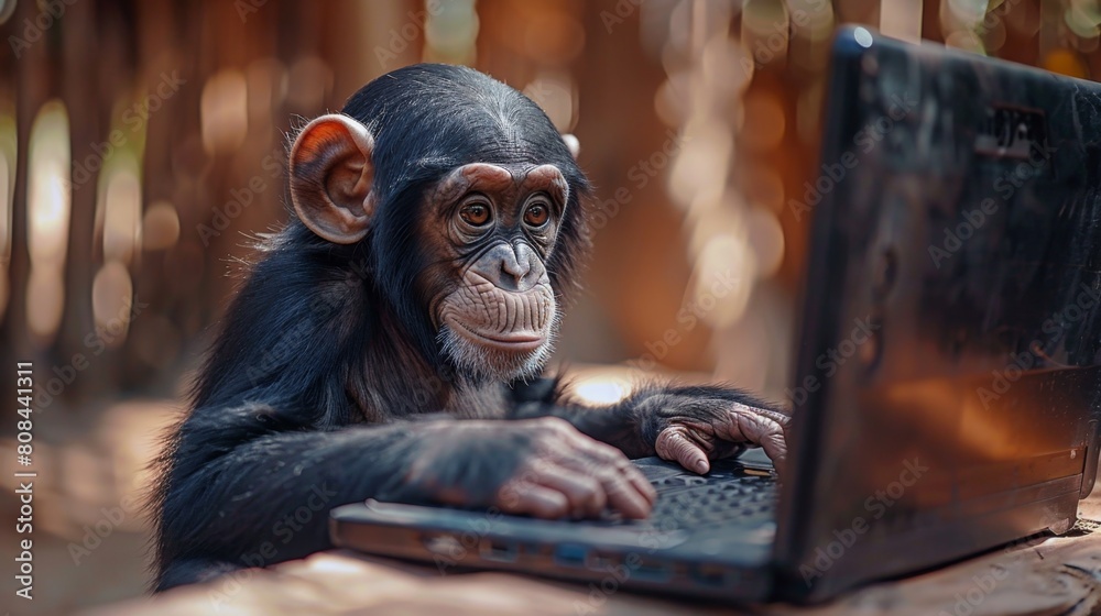 Focused Monkey Programmer Working on Computer - 4K HD Wallpaper，Monkey ...