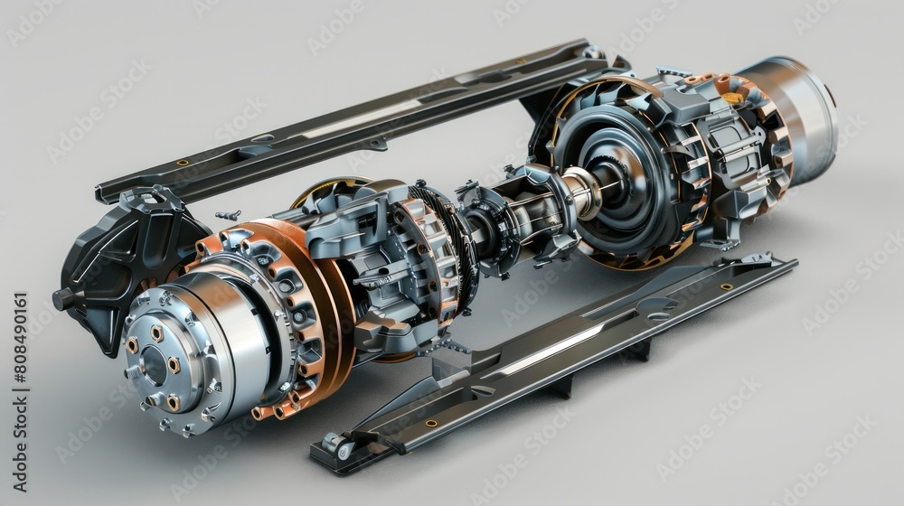 cross-section of an electric vehicle's drivetrain, showing the ...