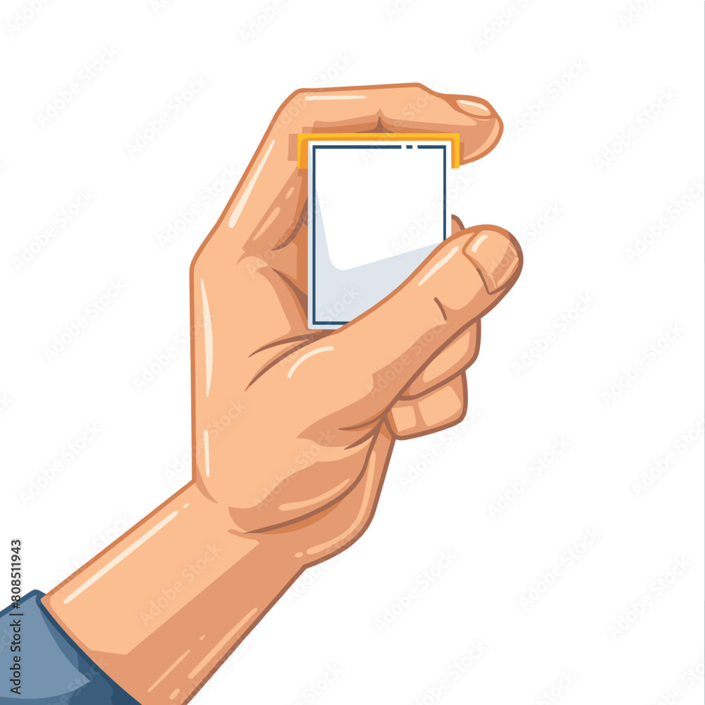 Hand holding memory card closeup illustration, human hand gesture, data ...