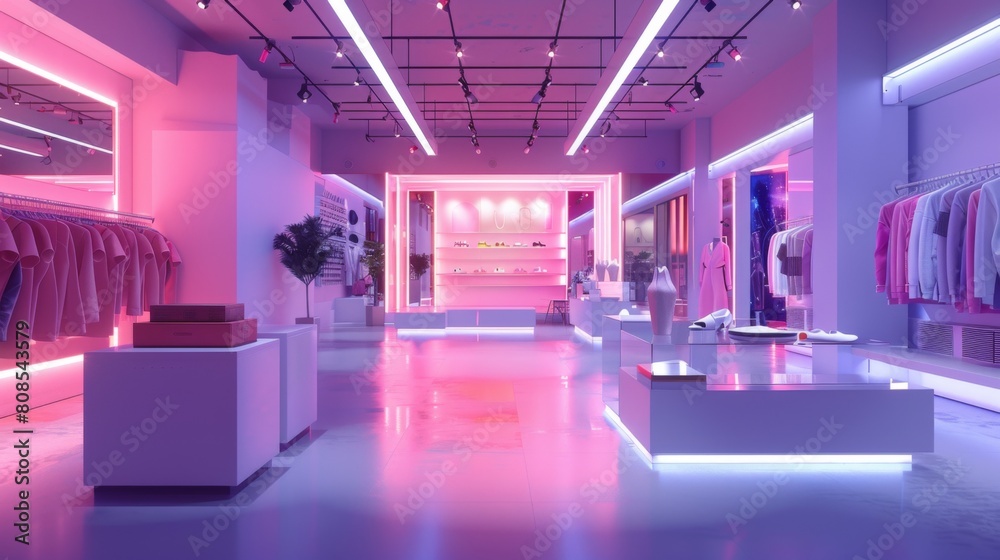 Realistic 3D image of a fashion popup store layout with creative ...