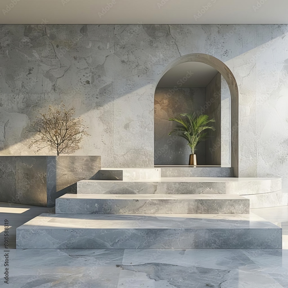 Smooth stone podium in an architectural simulation environment with 3D ...