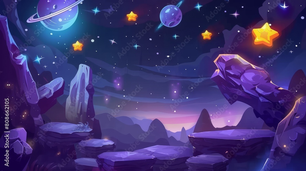 A modern parallax background with cartoon illustration of the cosmos ...