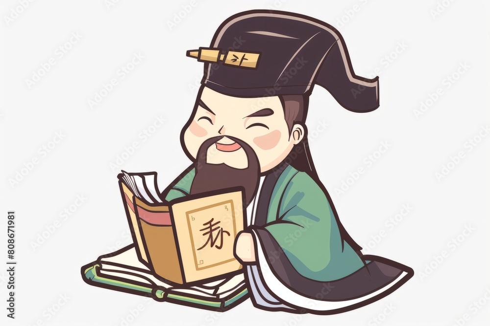 Cartoon cute doodles of the wise scholar Sima Yi, whose intellect and ...