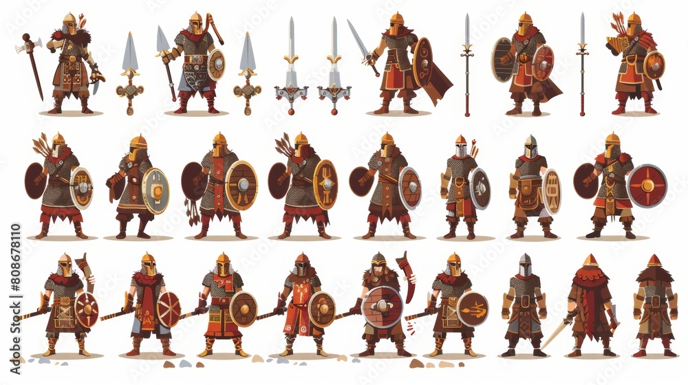 Ilustração Scandinavian warrior character sprite sheet animation for a ...