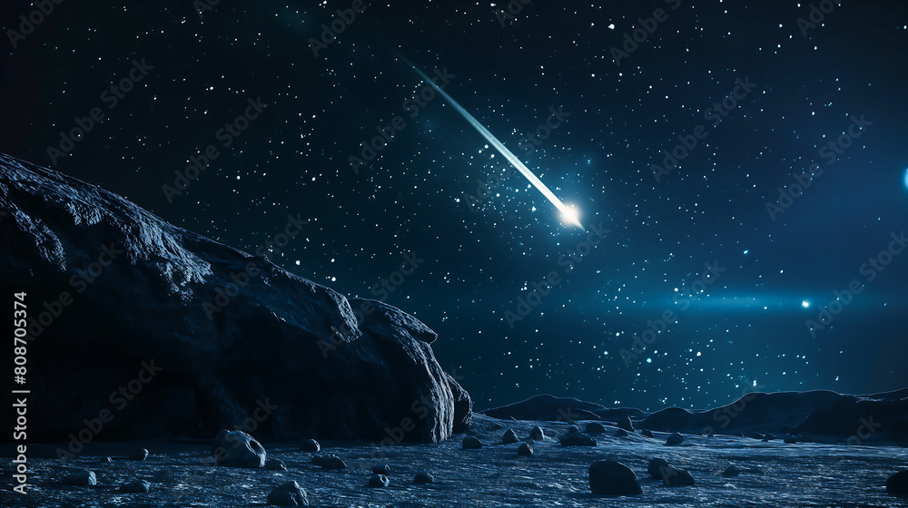 Meteor glowing as it enters the earth atmosphere, An asteroid in the ...
