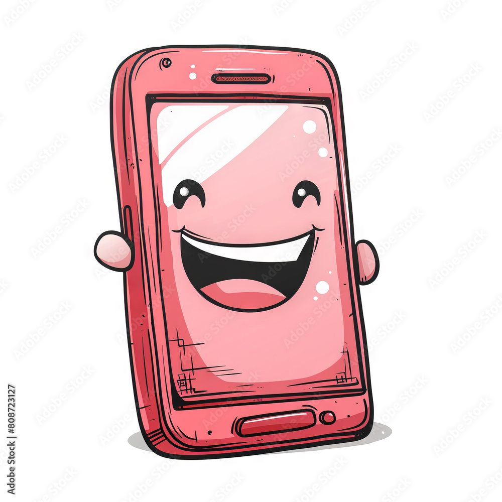 Cartoon moblie or cell phone. Funny face of smiling smartphone isolated ...