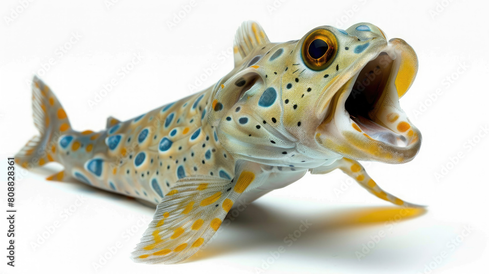 Atlantic mudskipper amphibious animal fish with open mouth and blue ...
