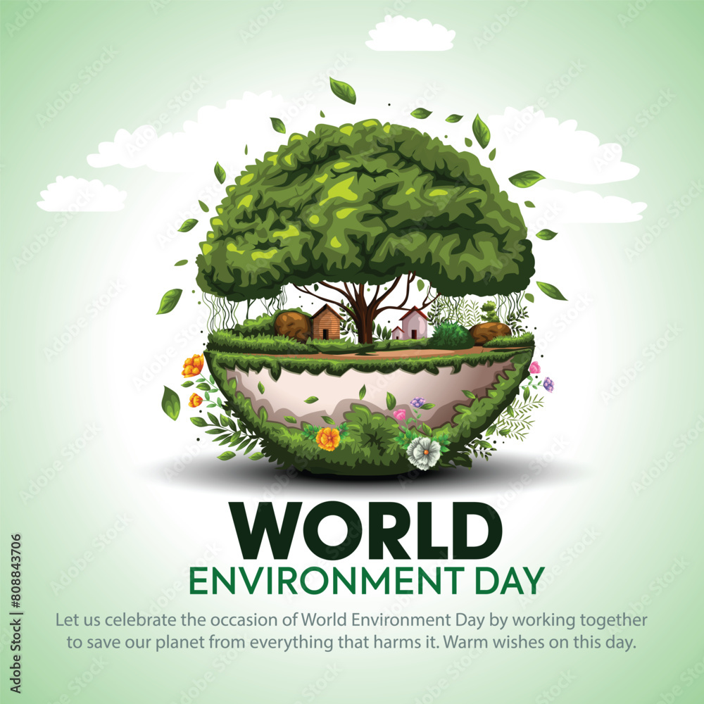 world environment day poster. green plant and globe. abstract vector ...