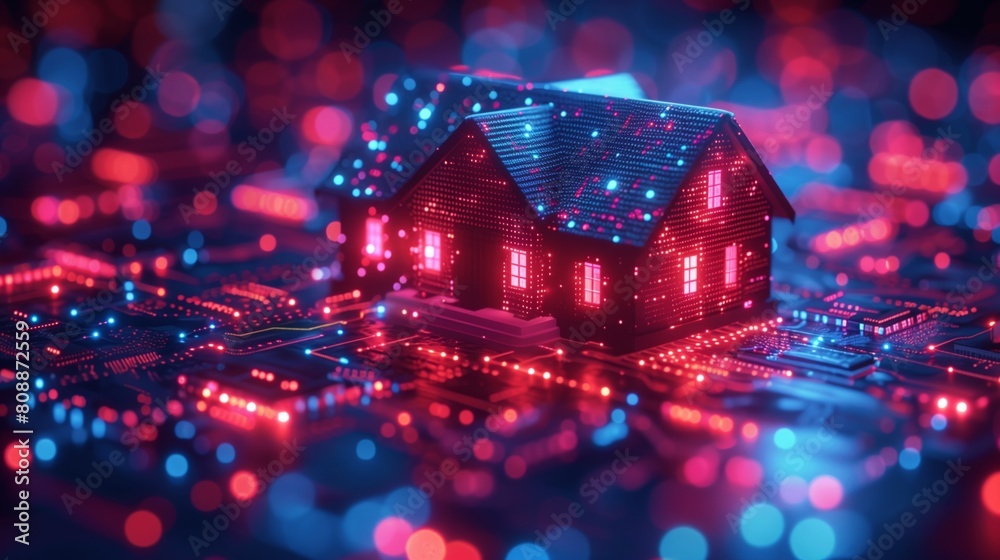 Futuristic smart home on a digital network circuit. Smart technology ...