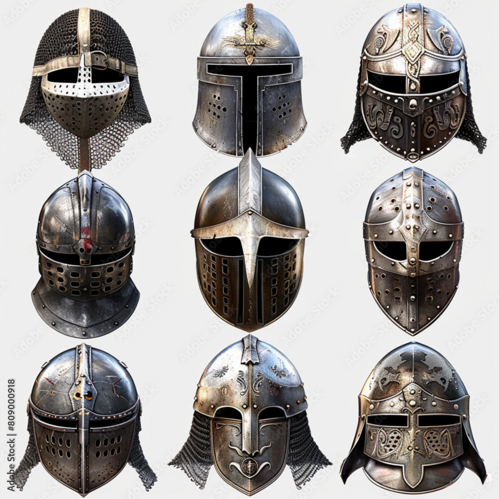 Knight warrior helmet, heraldry armor of medieval soldier, ancient ...