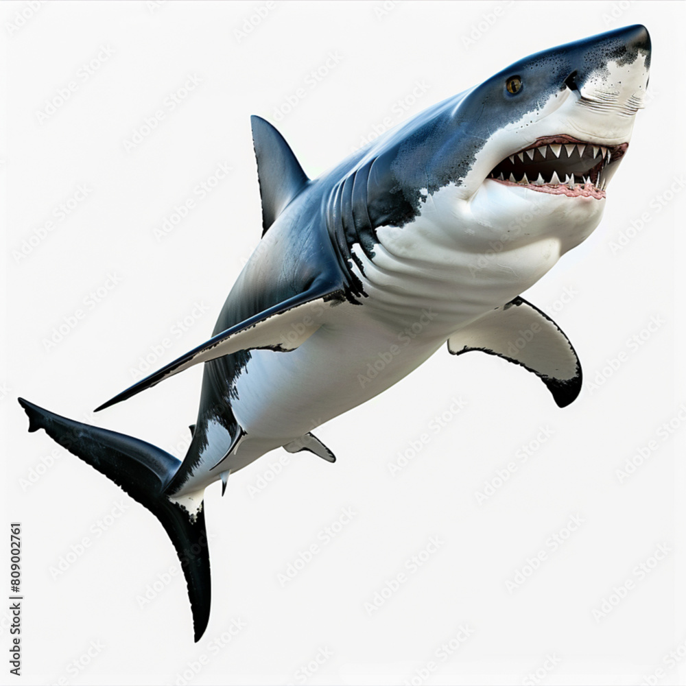 Realistic shark in the ocean on white background. Wall stickers Stock ...