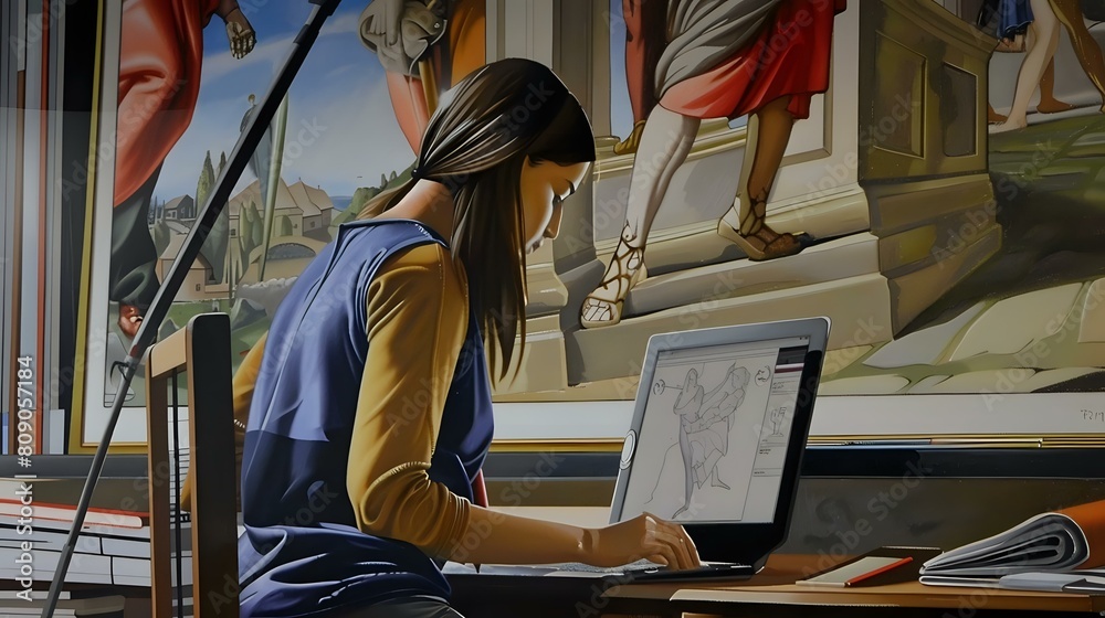 Confident graphic designer creating with color swatches and inspiration ...