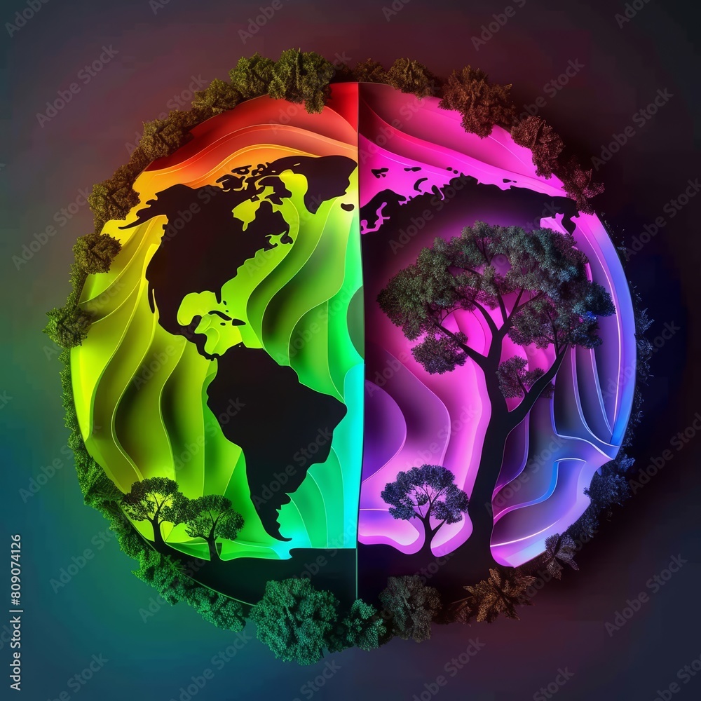 Colorful Glow HUD icon of World Environment Day, crafted with paper cut ...