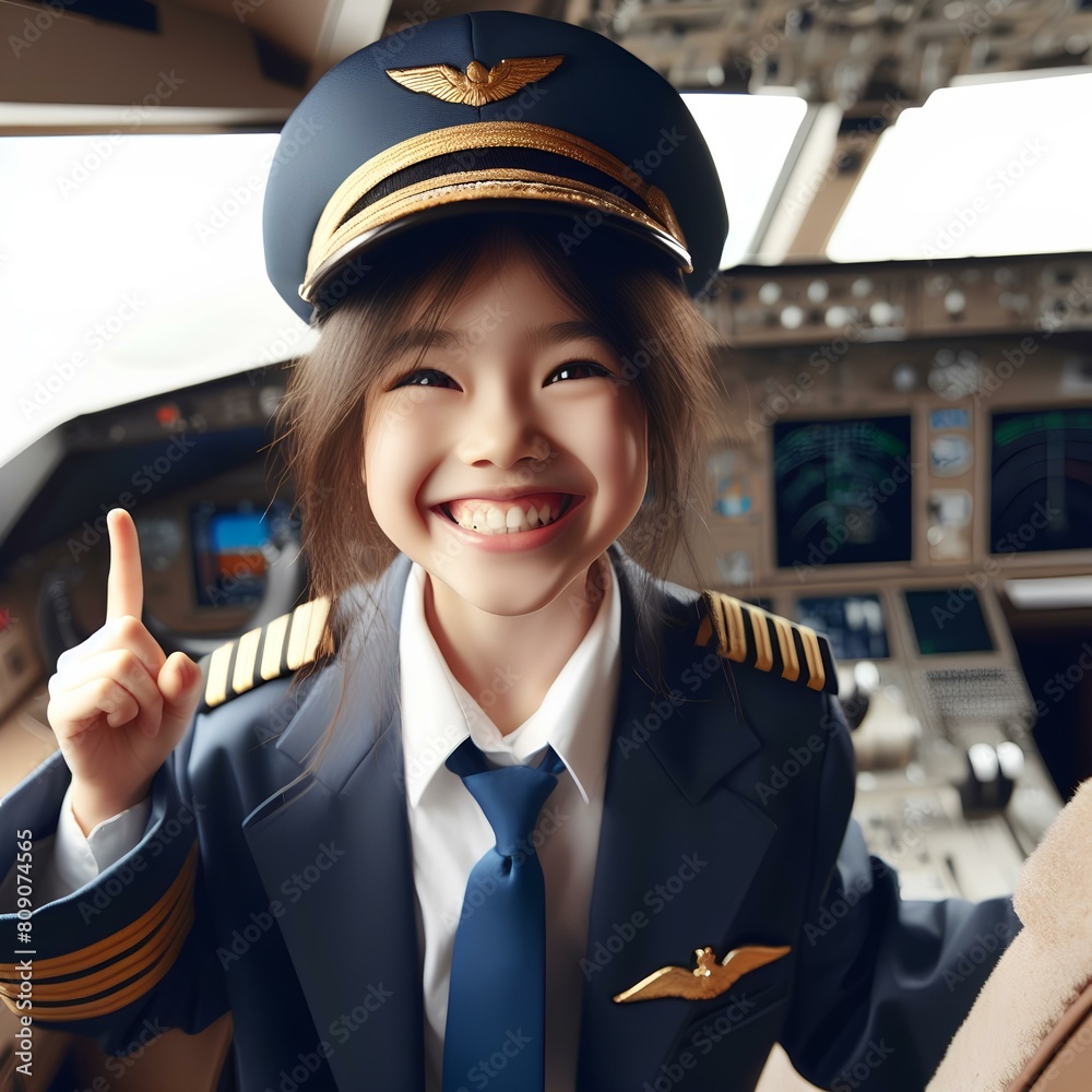 Happy Kid as Airplane Captain joyful child dressed in a pilot suit ...