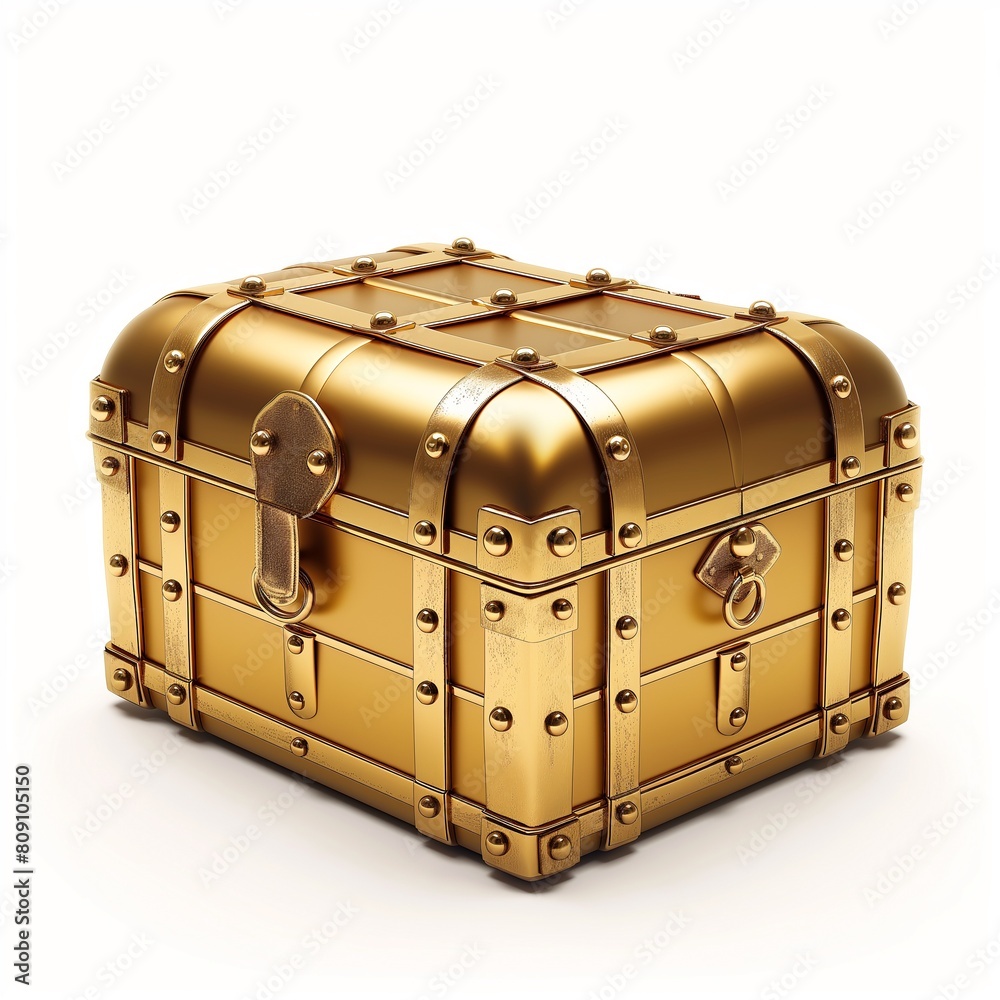 Closed pirate chest. Golden treasure box. Symbol of wealth riches. 3d ...