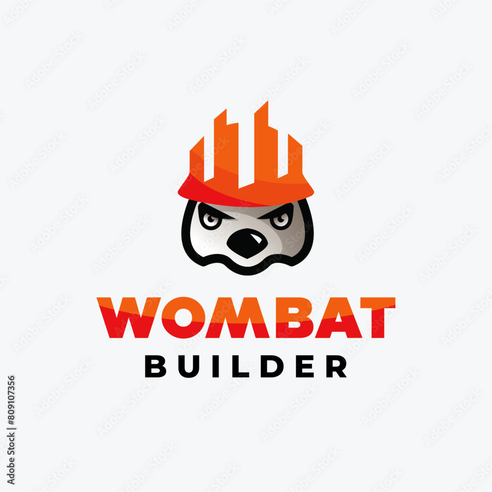 Simple, clean, modern mascot logo design. Wombat, Safety Hard Hat and ...