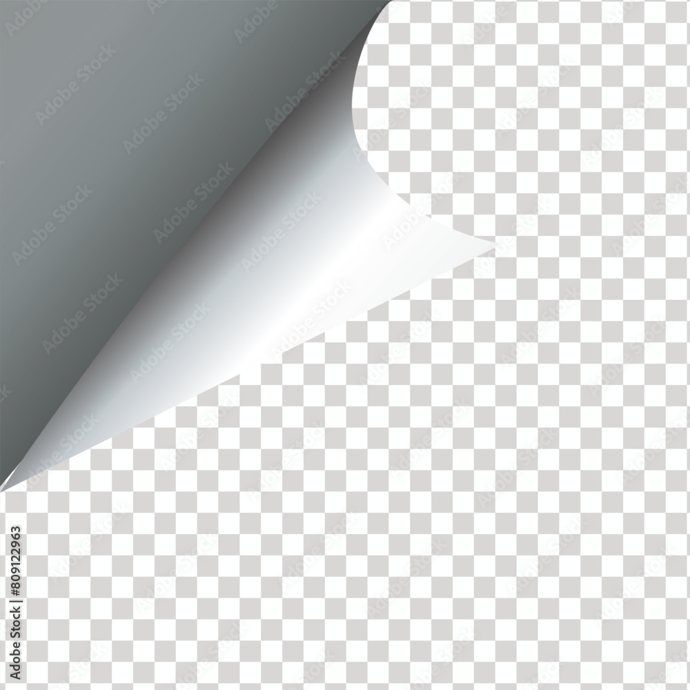 Curled page. Paper page turning corner vector illustration. Transparent ...