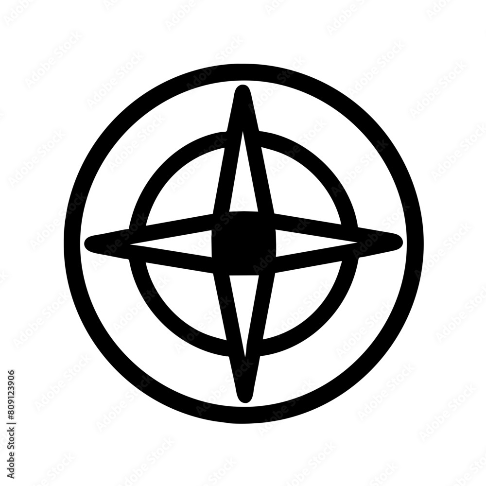 Vector Black and White Compass Rose Icon on Transparent Background for ...