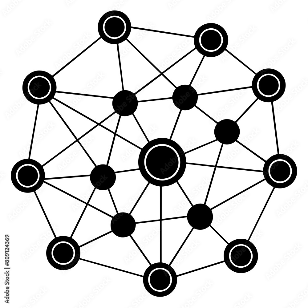 Vector Black and White Network Connection Icon on White Background for ...