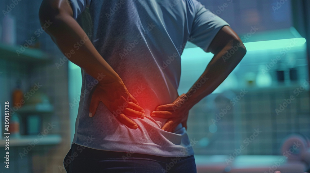 Office Worker Experiencing Lower Back Pain. Concept Desk Setup ...