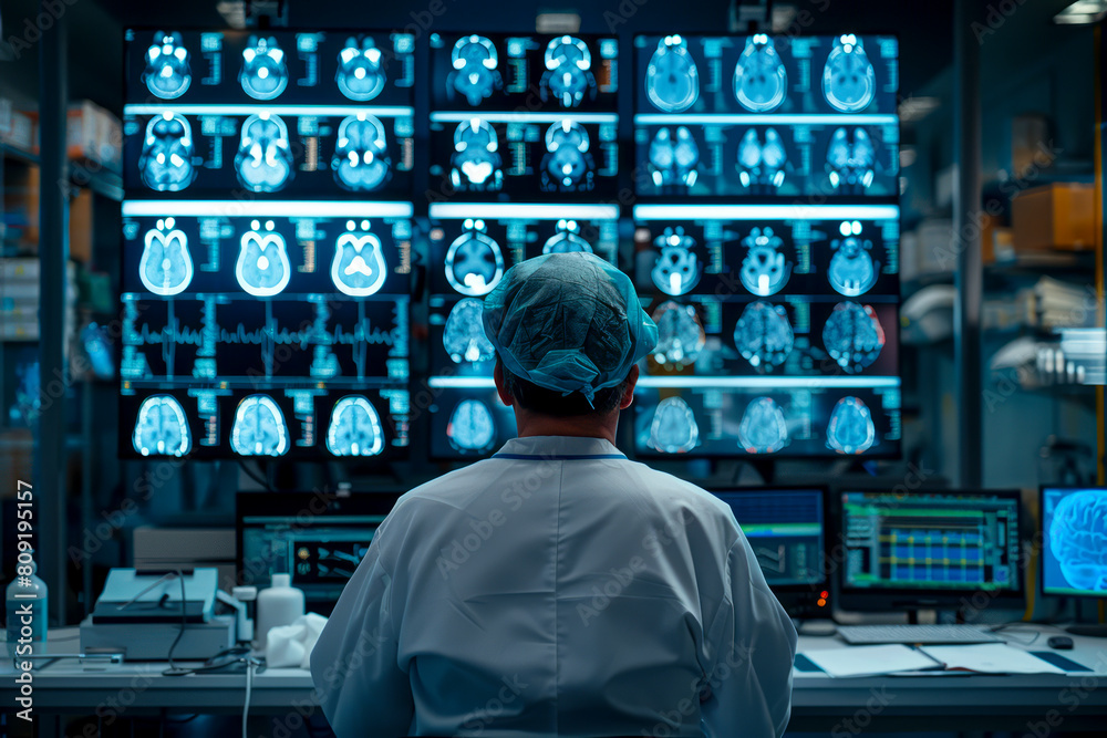 Caucasian Neurosurgeon Analyzing Brain MRI Scans for Complicated ...