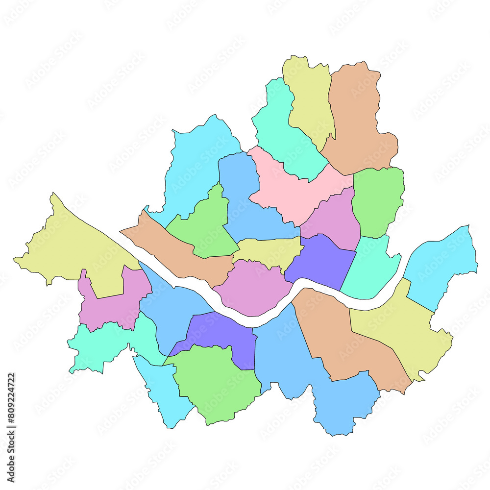 color map of Seoul City gu or districts, administrative map of the ...