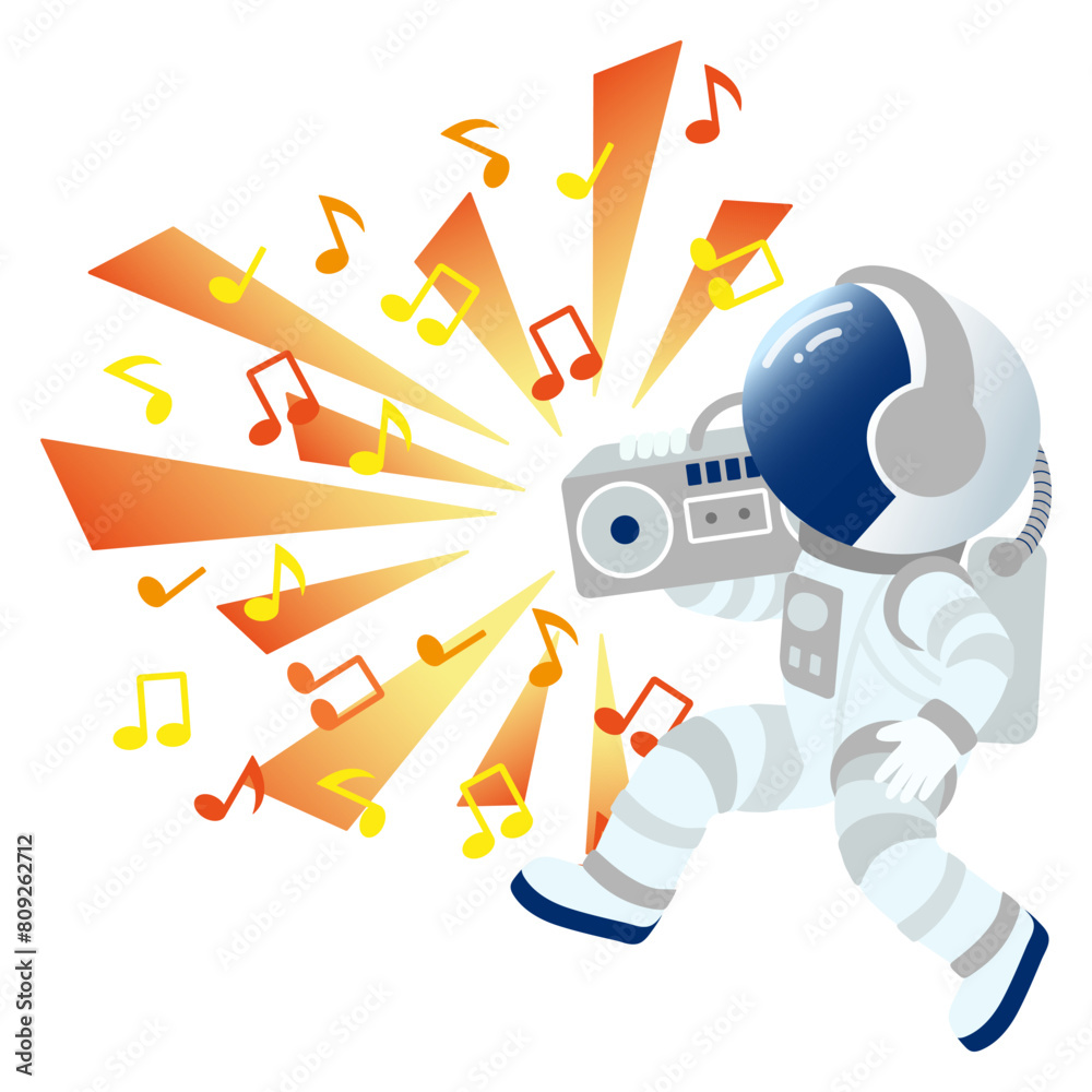 Astronaut dances to the loud music of a boom box. Cartoon vector ...
