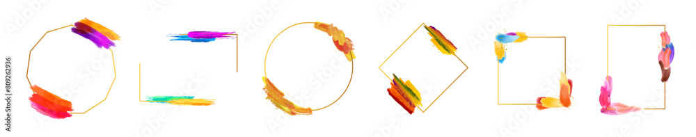 Colorful brush paint background template set. Grunge paint brush stroke ...