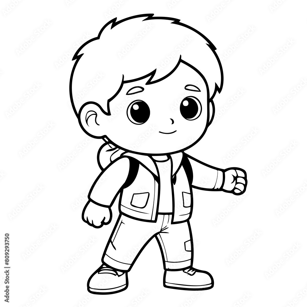 Vector illustration of a cute Boy drawing for colouring page Stock ...