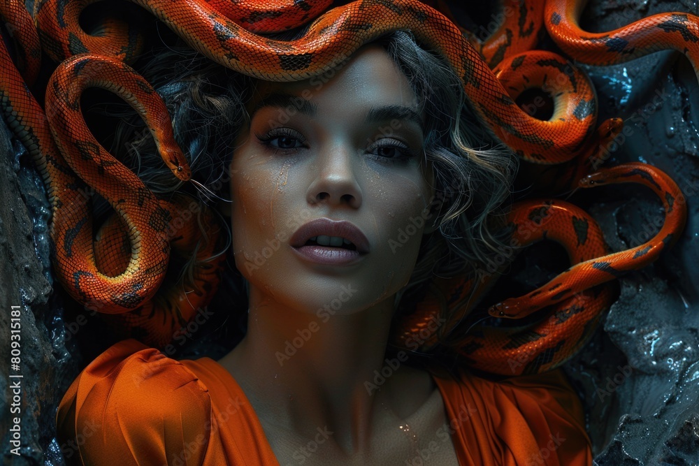 Snake Woman: the Gorgon Medusa in Greek mythology, represented as a ...