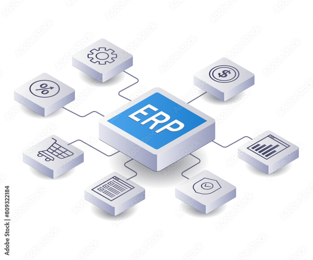 ERP network business infographic 3d illustration flat isometric Stock ...