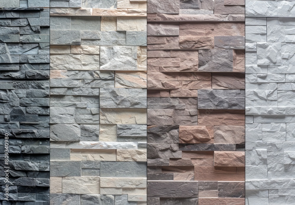 High-resolution image displaying four sections of stone wall textures ...