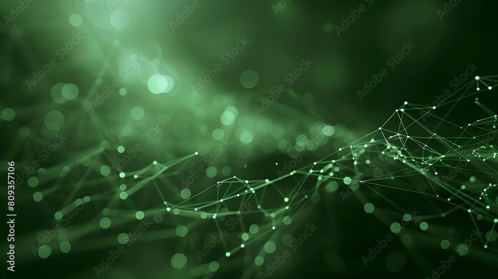 Abstract green background with moving lines and dots. The concept of ...