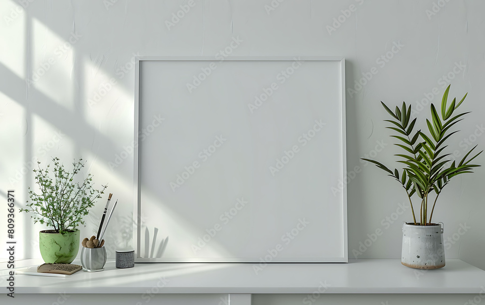 mockup frame in a minimalist, clutter-free office setting. Emphasize ...